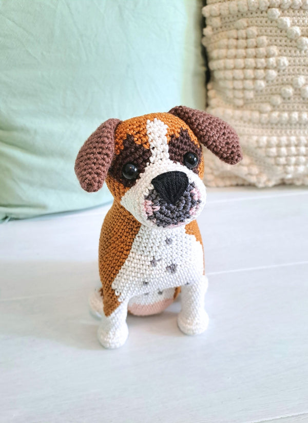 Boxer crochet pattern, diy boxer dog plush tutorial, amigurumi pet pat ...